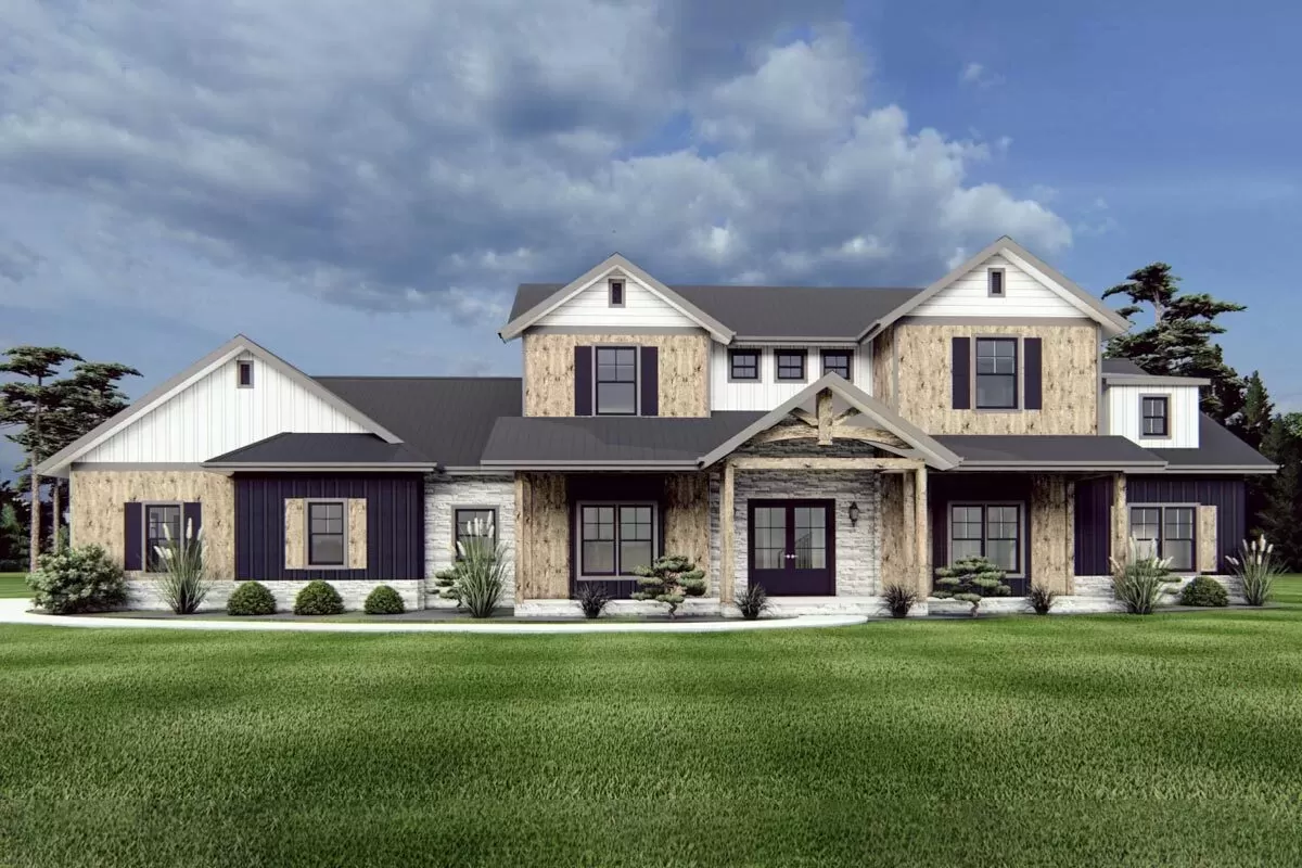 5-Bedroom Two-Story Rustic Farmhouse with a Versatile Loft and Side ...