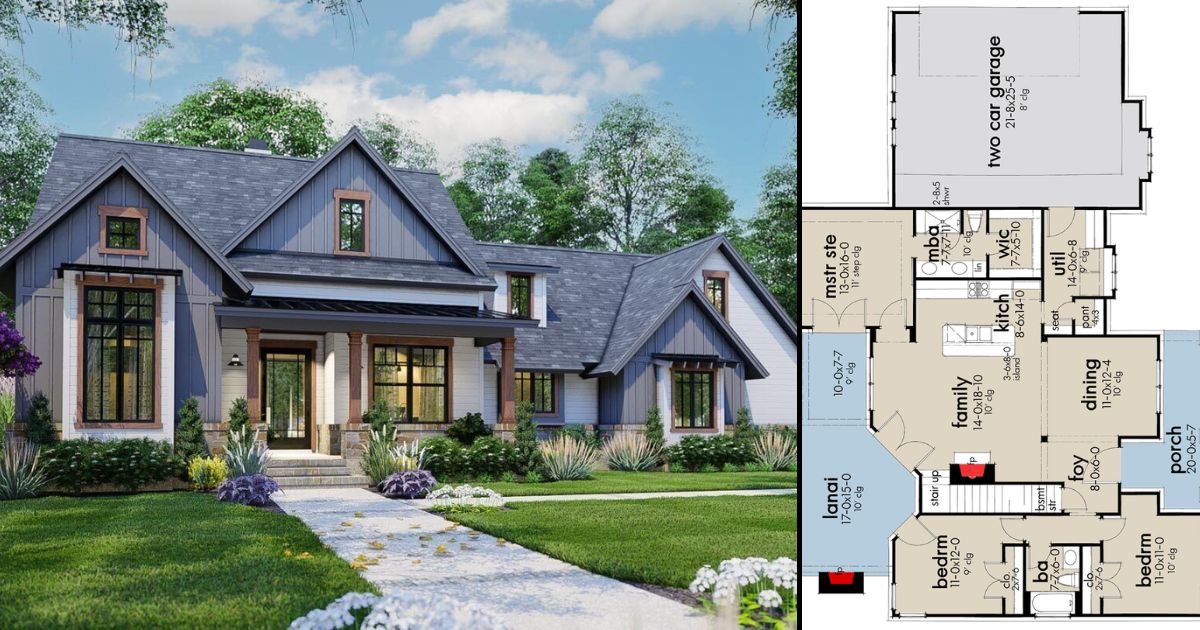3-Bedroom Two-Story Modern Farmhouse With Two Bonus Rooms (Floor Plan)