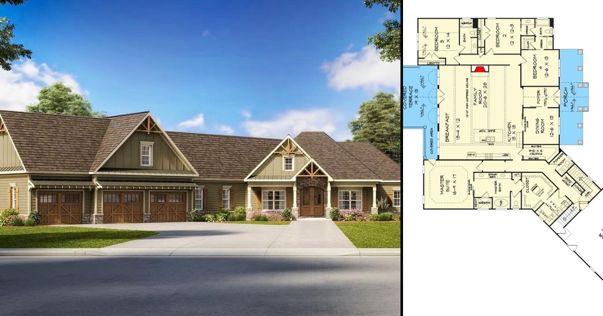 2-Story 4-Bedroom Country Craftsman Home With Angled 3-Car Garage and ...