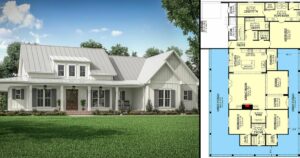 4-Bedroom Single-Story Modern Farmhouse With Home Office and Vaulted ...