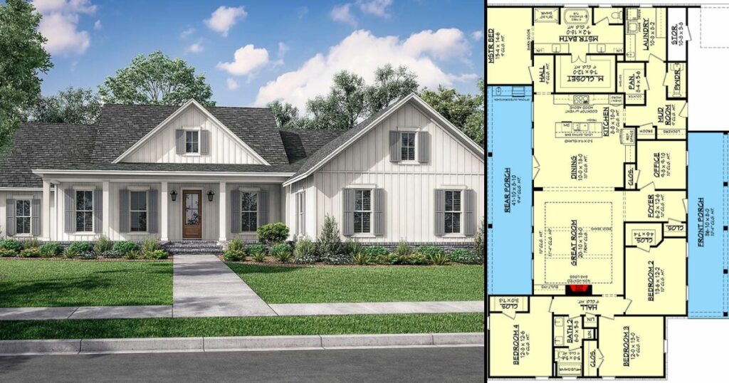 6-Bedroom Single-Story Modern Farmhouse Rambler House with Optional ...