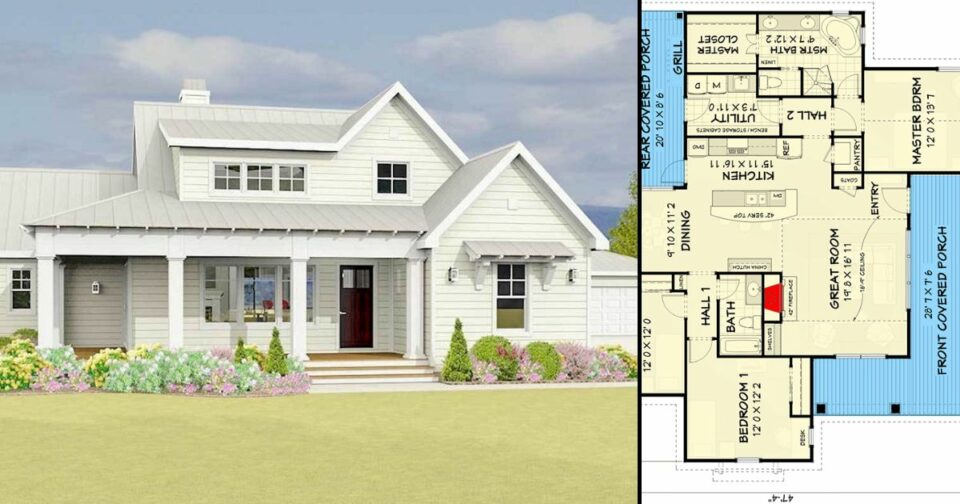 Rustic Barndominium Style 3-Bedroom 2-Story Farmhouse with 2-Story ...