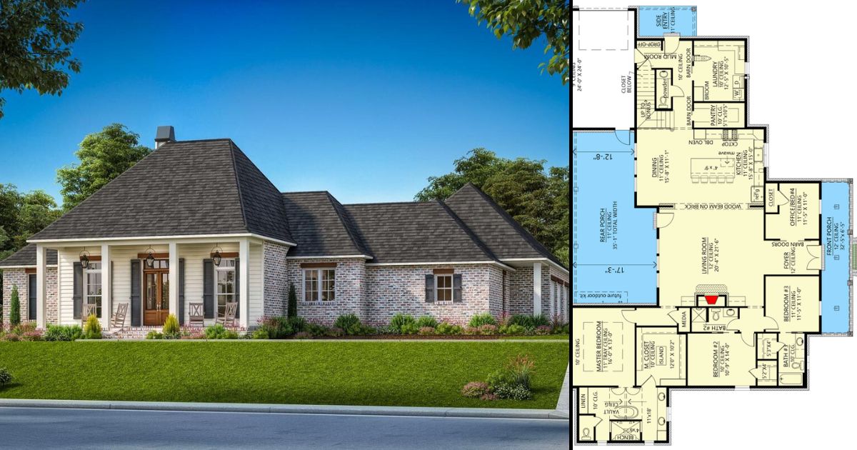 Acadian-Style 4-Bedroom Single-Story House With Optional Bonus Room ...