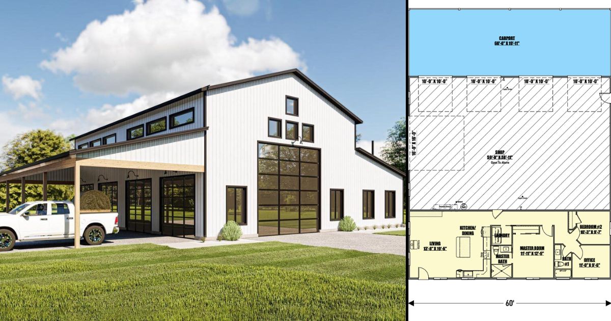 2-Bedroom Single-Story RV-Friendly Barndo-Style Home With Carport and ...