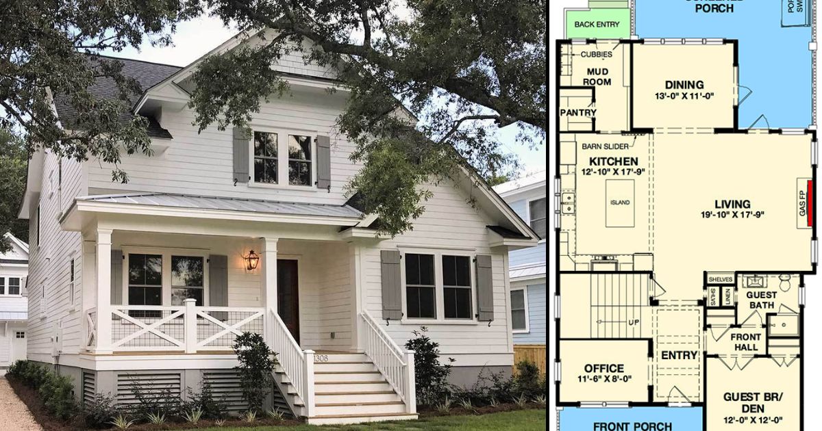 4-Bedroom 2-Story Craftsman Cottage with L-Shaped Porch (Floor Plan)
