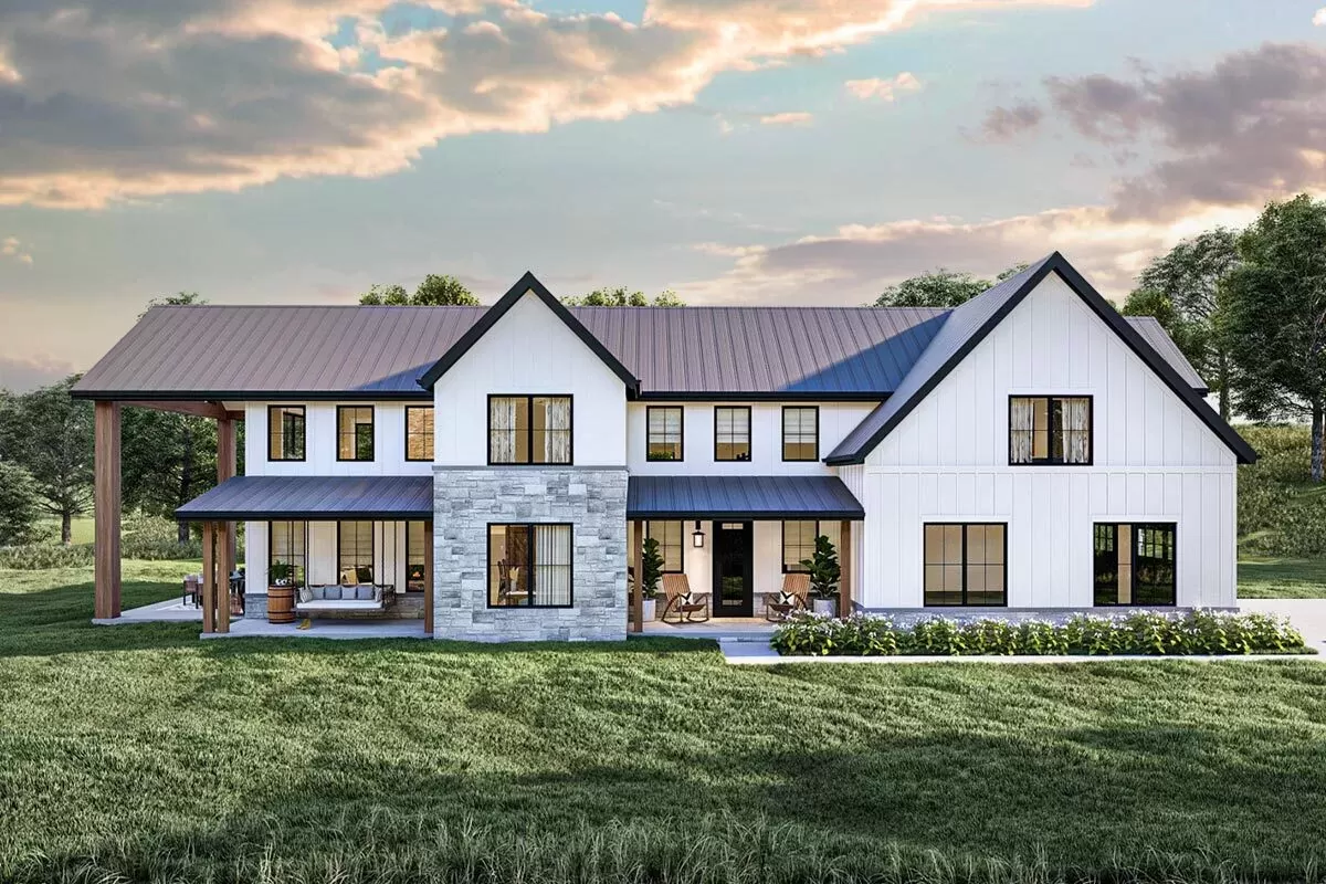 4-Bedroom 2-Story Barndominium-Style Modern Farmhouse With Family Room ...