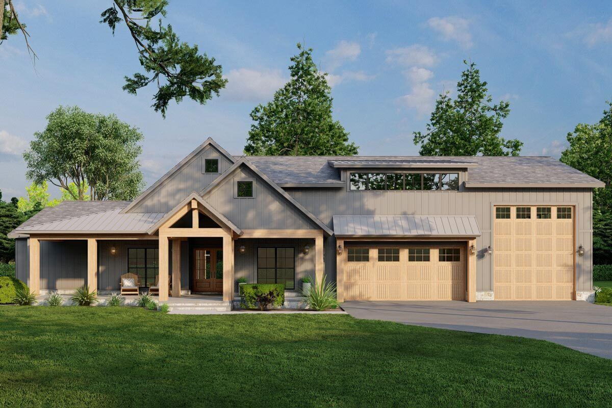One-Story 4-Bedroom Modern Farmhouse with RV Garage (Floor Plan)