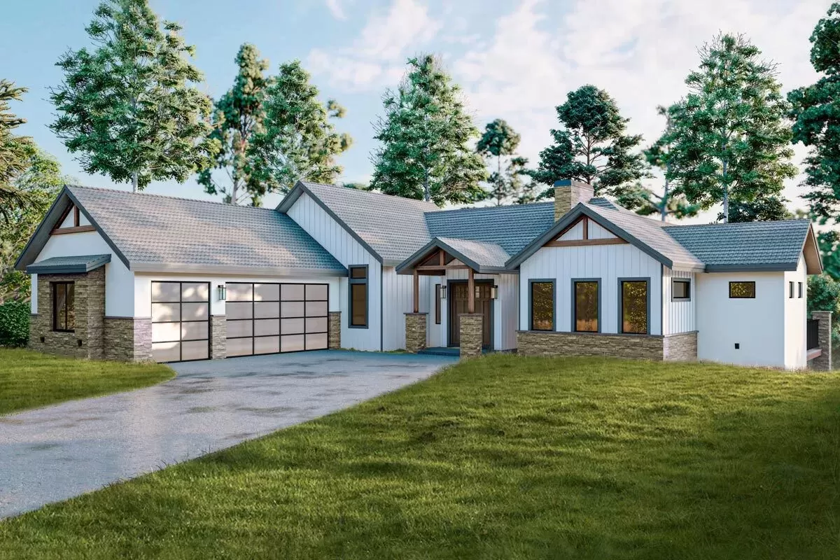 6-Bedroom 1-Story Rustic Ranch House with Motor Courtyard and Finished ...