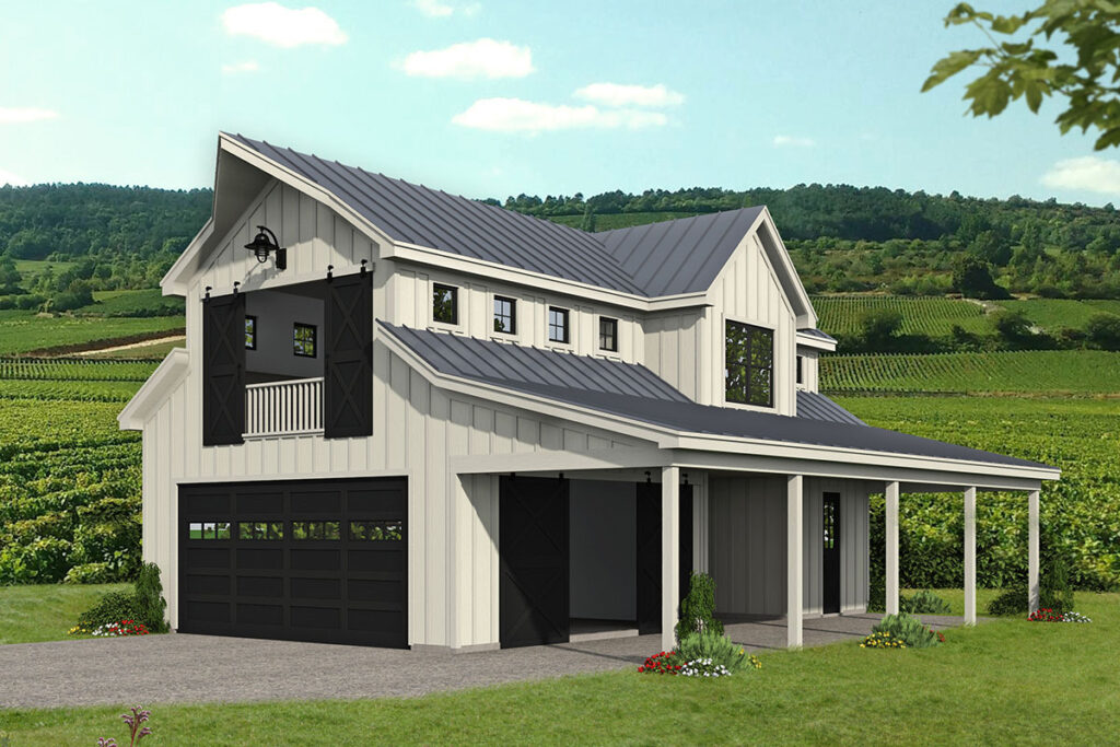 2-Car 2-Story Barn Style Garage With Vaulted Workshop, Dogtrot, Side ...