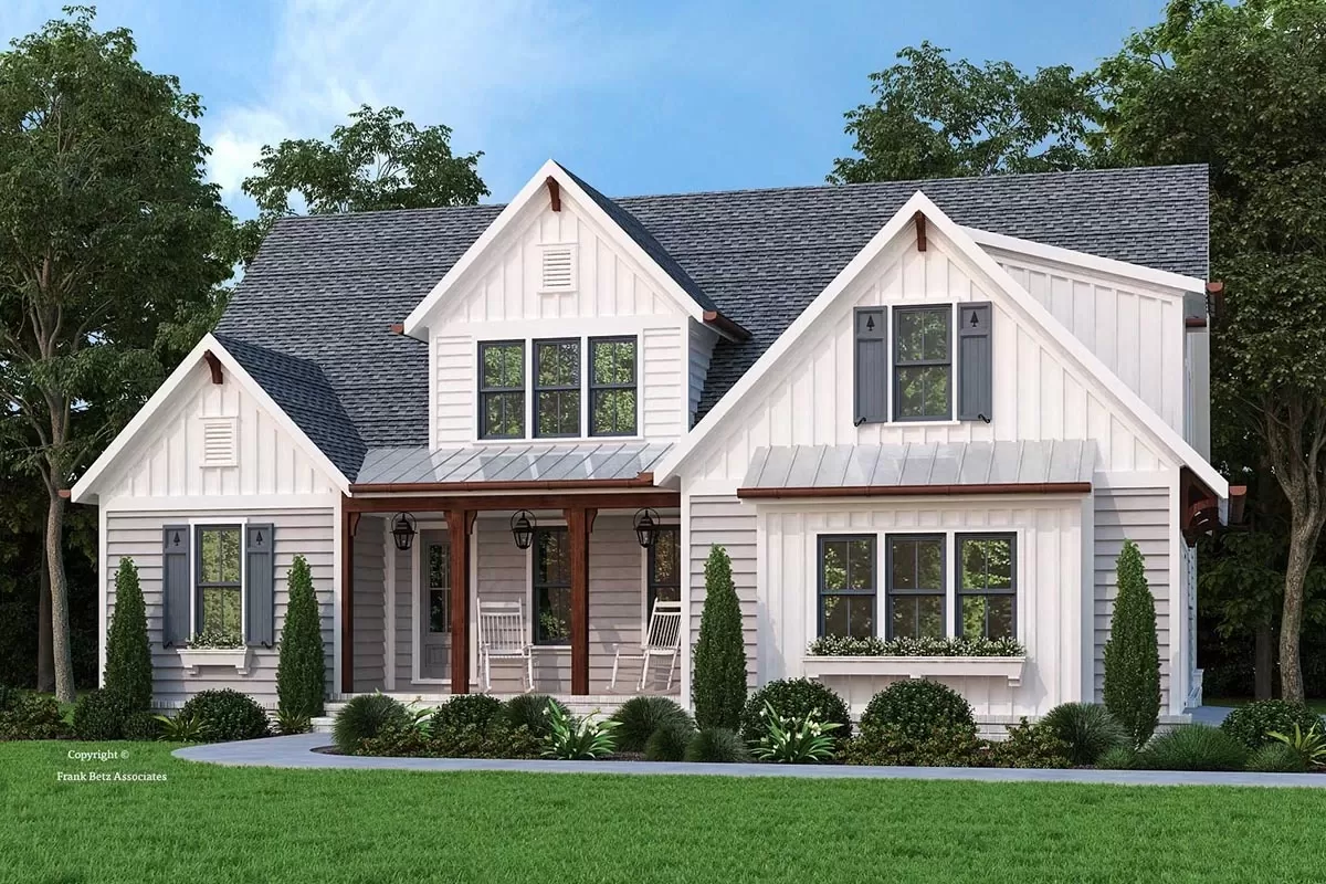 3-Bedroom Dual-Story Modern Farmhouse with Pocket Home Office (Floor Plan)