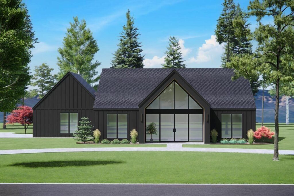 3 Bedroom 1 Story Scandinavian Farmhouse With Two Story Gabled Windows