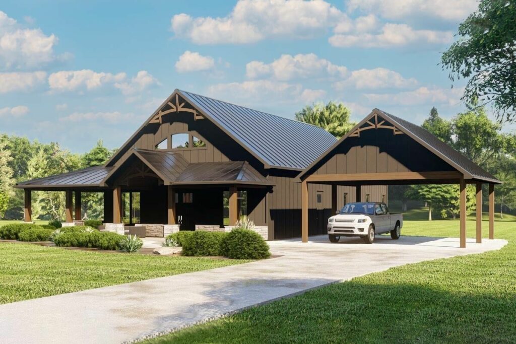 Two-Story 3-Bedroom Barndominium Style House with Corrugated Metal ...