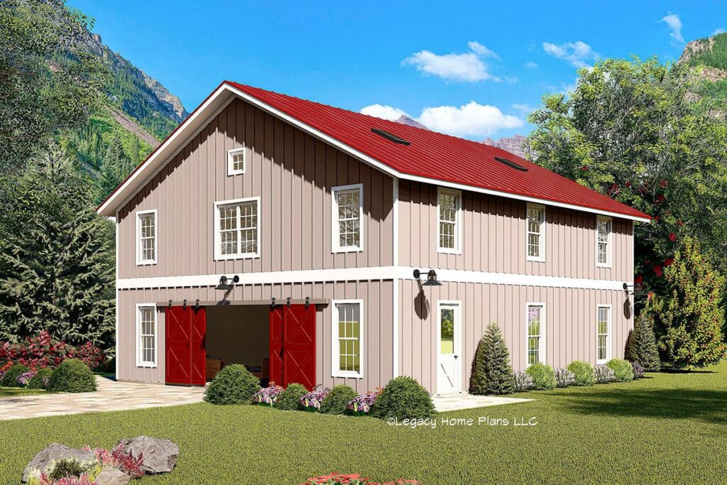 2-Story Rustic Barn with Vaulted Skylight-Filled Loft Above (Floor Plan)