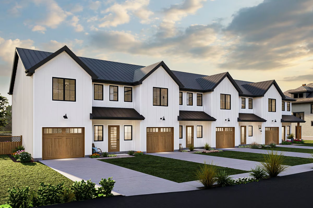 4-Unit 2-Story Quadplex Modern Farmhouse with 3-Bed Units (Floor Plan)