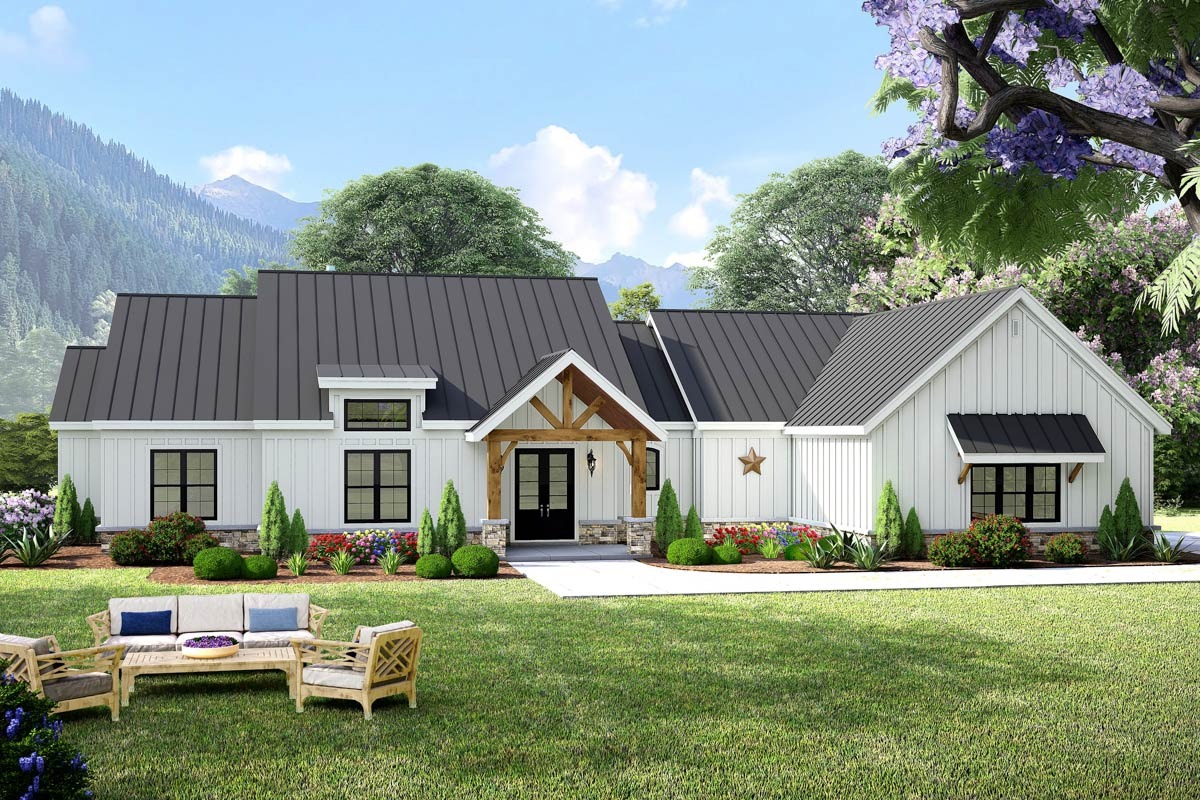4-Bedroom 1-Story Modern Farmhouse With Side-Entry Garage and Bonus ...