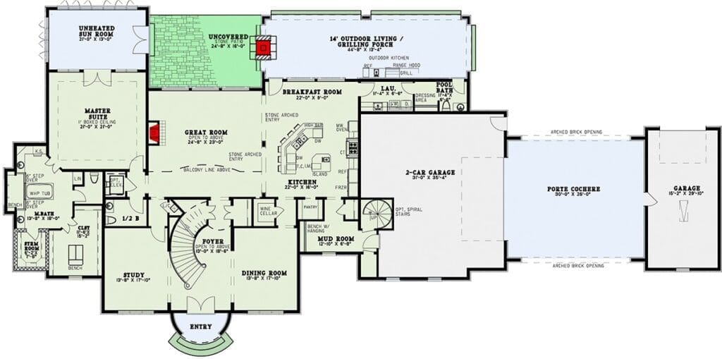 4-Bedroom Two-Story European House with Beautiful Entry Turret (Floor Plan)