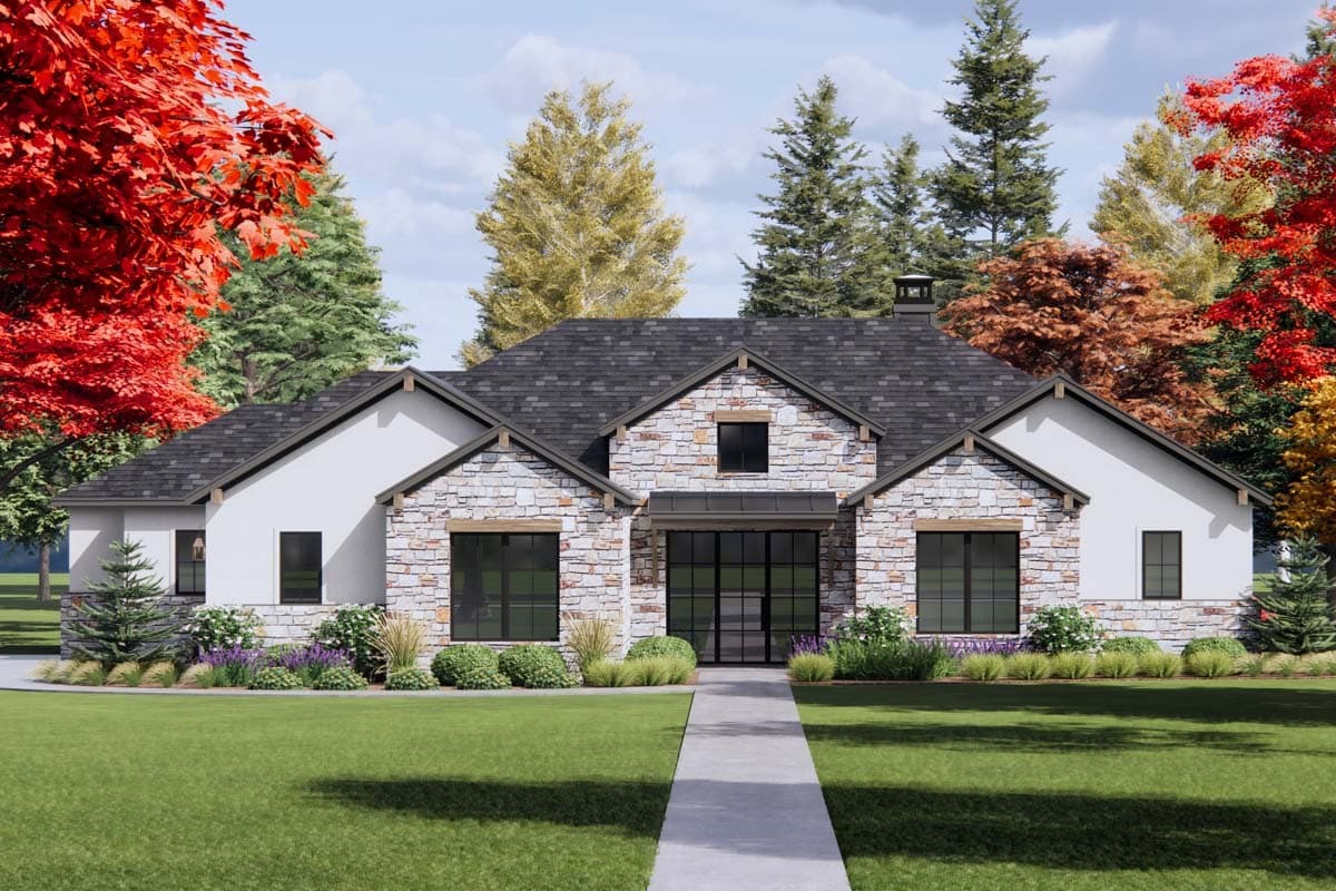 4-Bedroom 1-Story Modern Farmhouse with Split Bedrooms and Outdoor ...