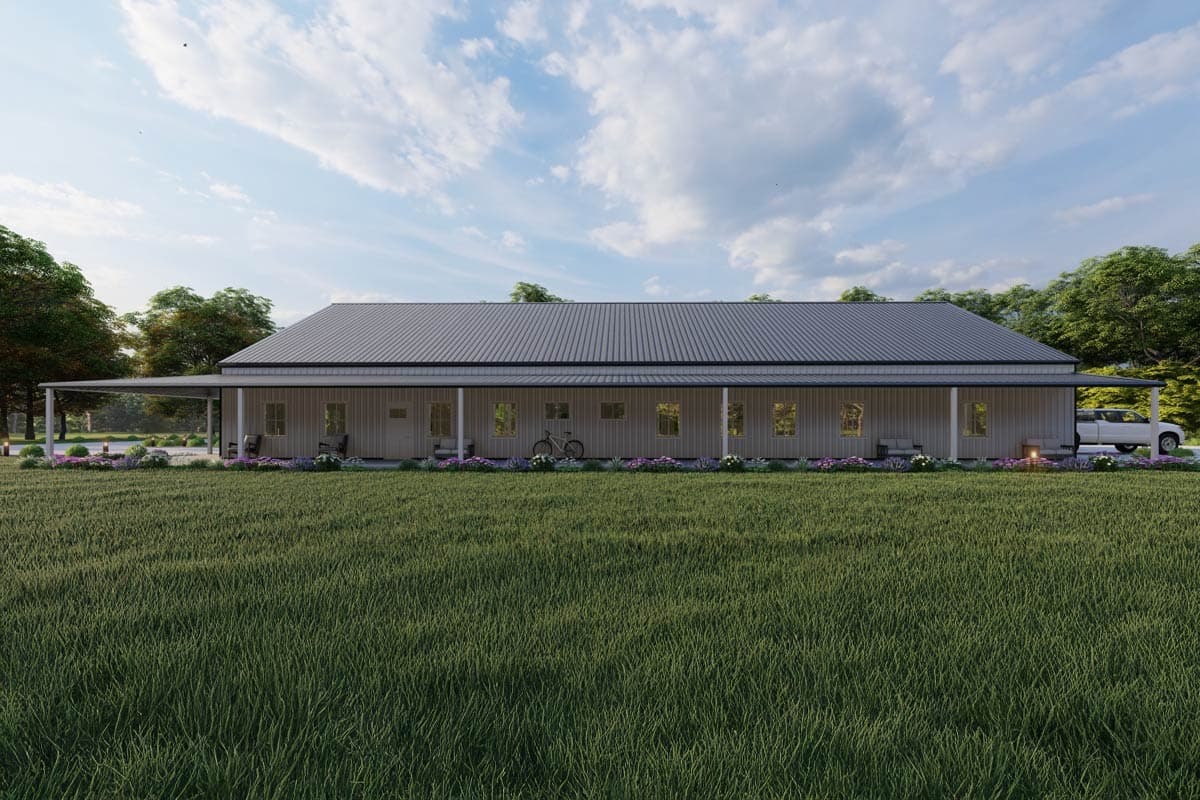 4-Bedroom 1-Story Traditional Ranch-Style Barndominium with Wrap-Around ...