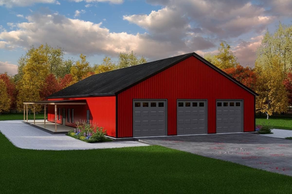 4-Bedroom 1-Story Country Barndominium with Home Office and Wrap-Around ...